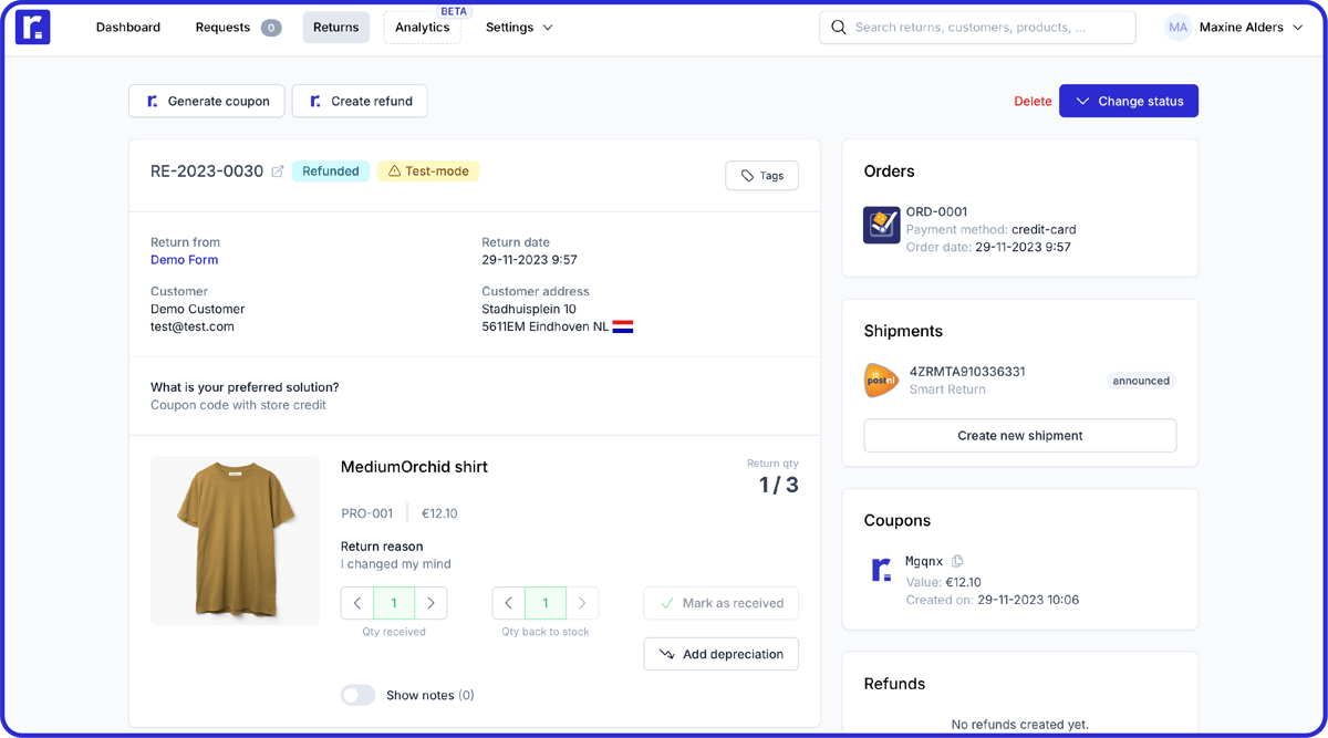 Return process for GoedGepickt | Returnless