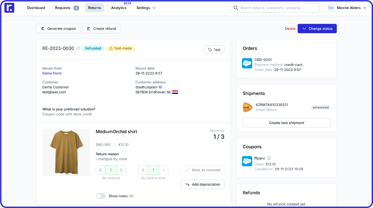 Return process for Salesforce Webshops | Returnless