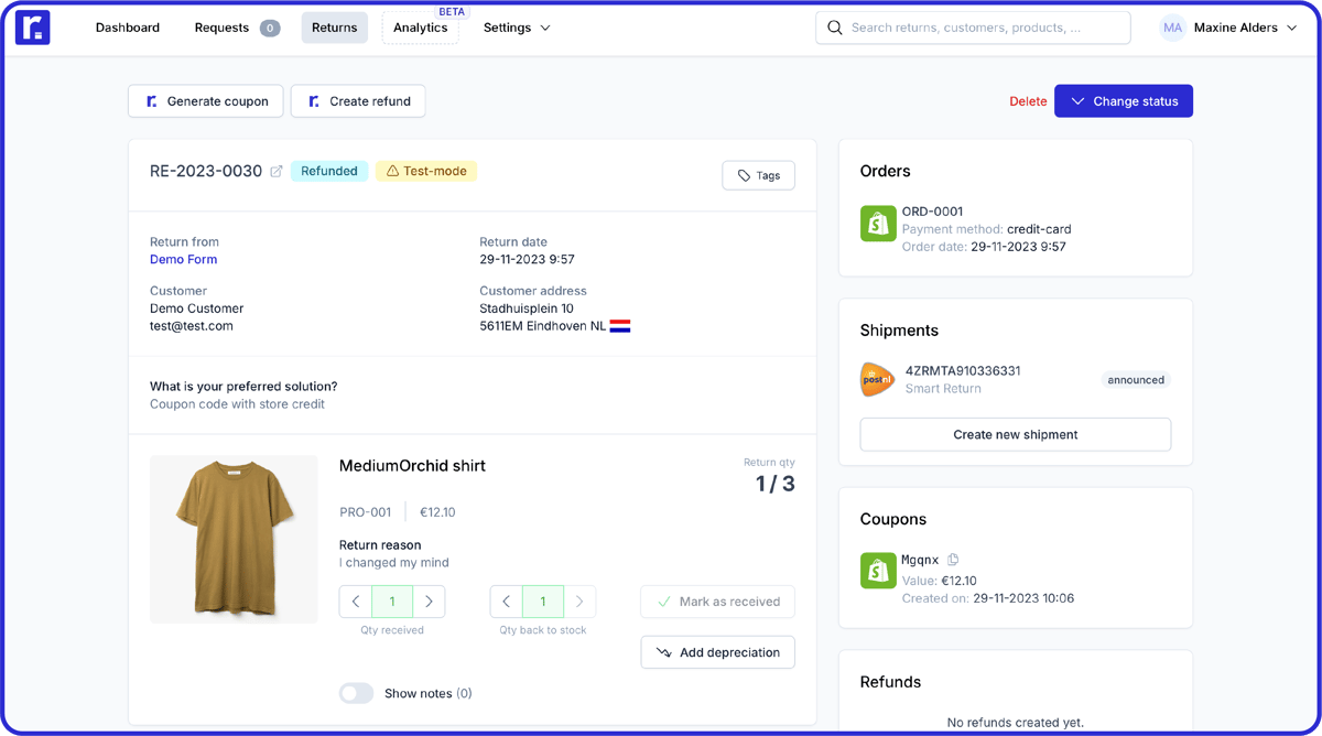 Returns process for Shopify | Returnless